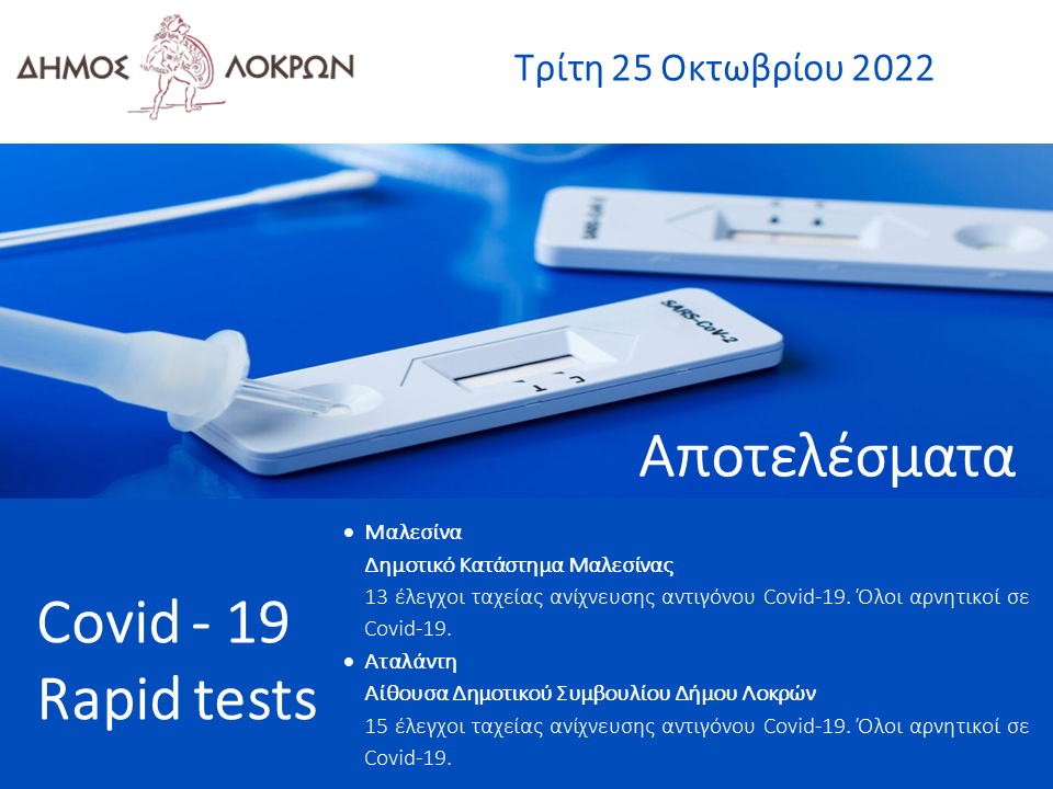 Αποτελέσματα των rapid tests που πραγματοποιήθηκαν σήμερα στο Δήμο ...
